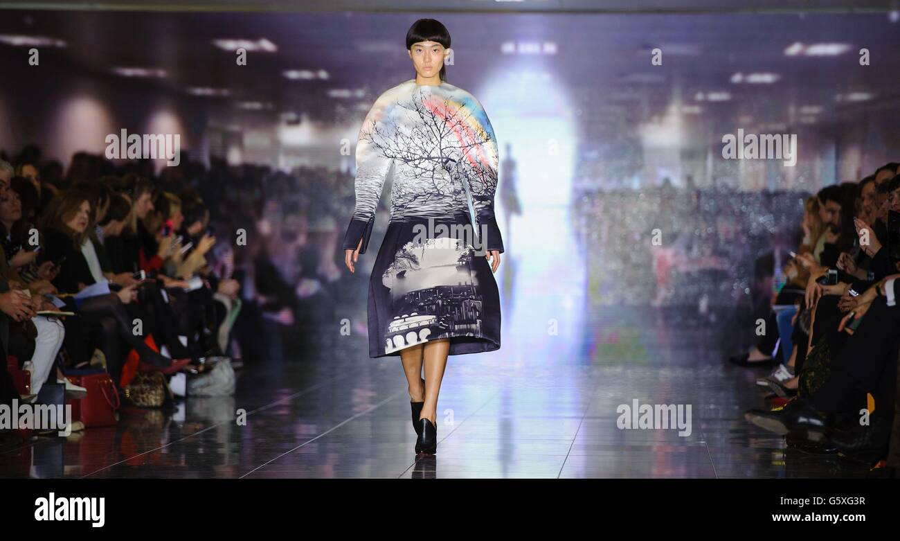 Models on the catwalk during the Mary Katrantzou catwalk show on day ...