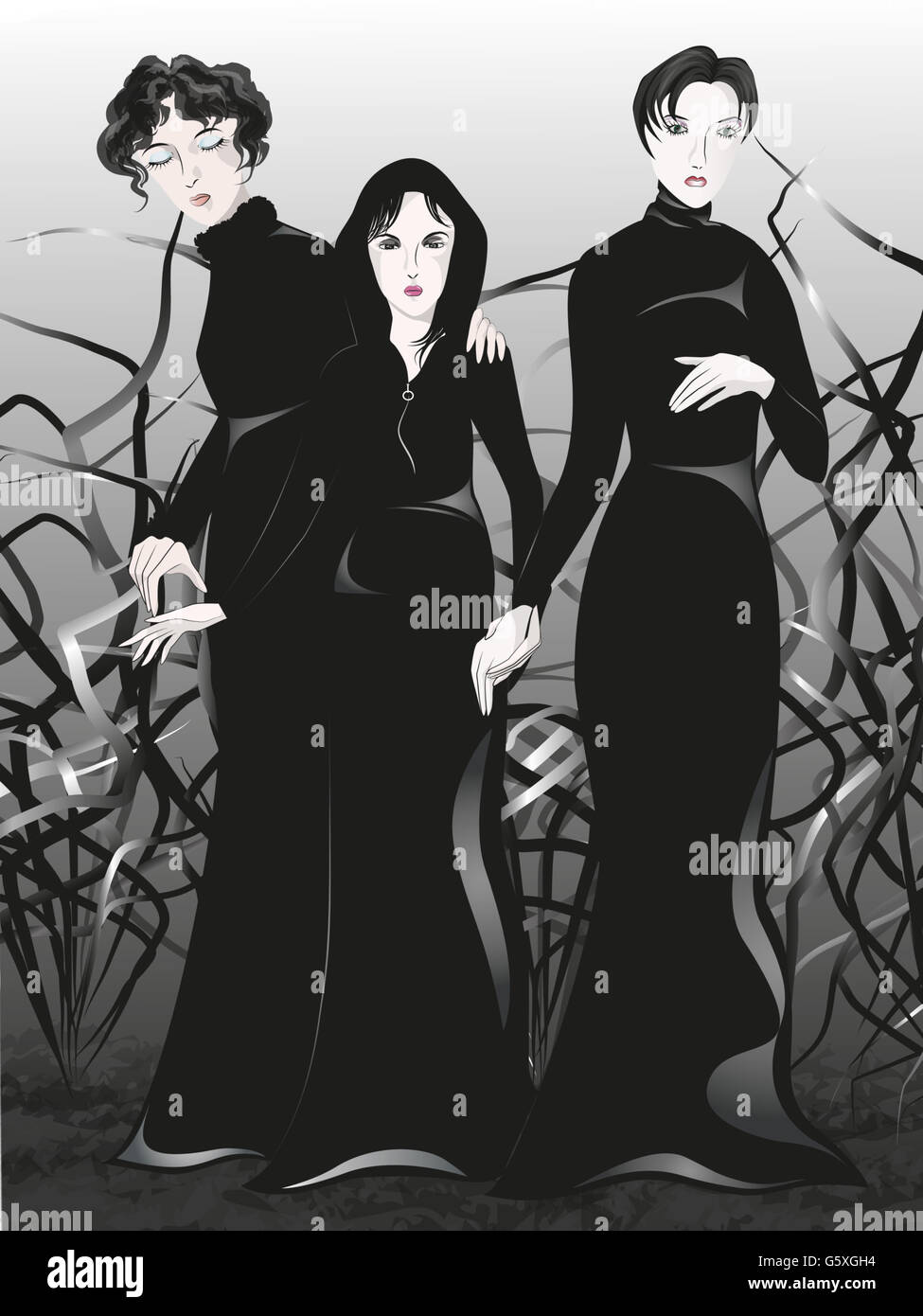 three mourning women dressed in black Stock Photo - Alamy