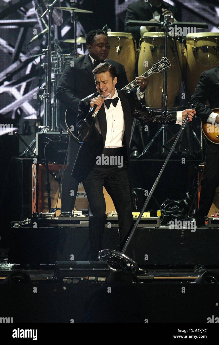 Justin Timberlake performs during the 2013 Brit Awards at the O2 Arena ...