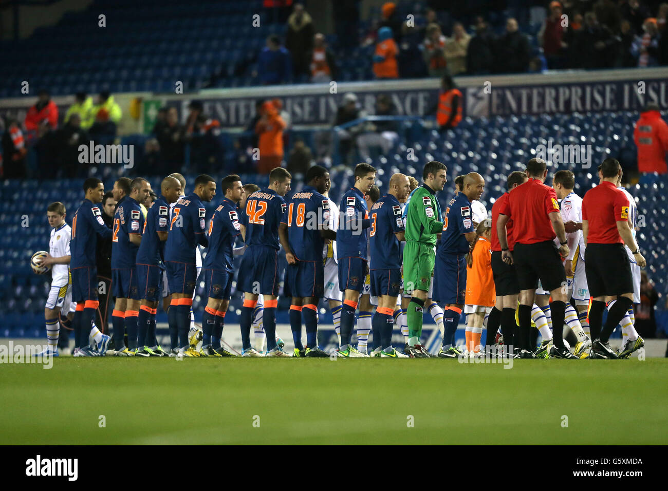 Leeds united blackpool players shake hands prior to the game hi-res ...