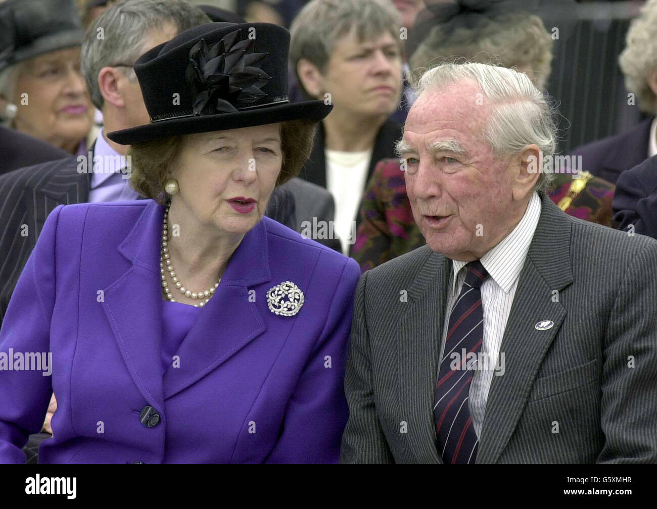Baroness Thatcher talks to Sir Rex Hunt the former Governor of the ...