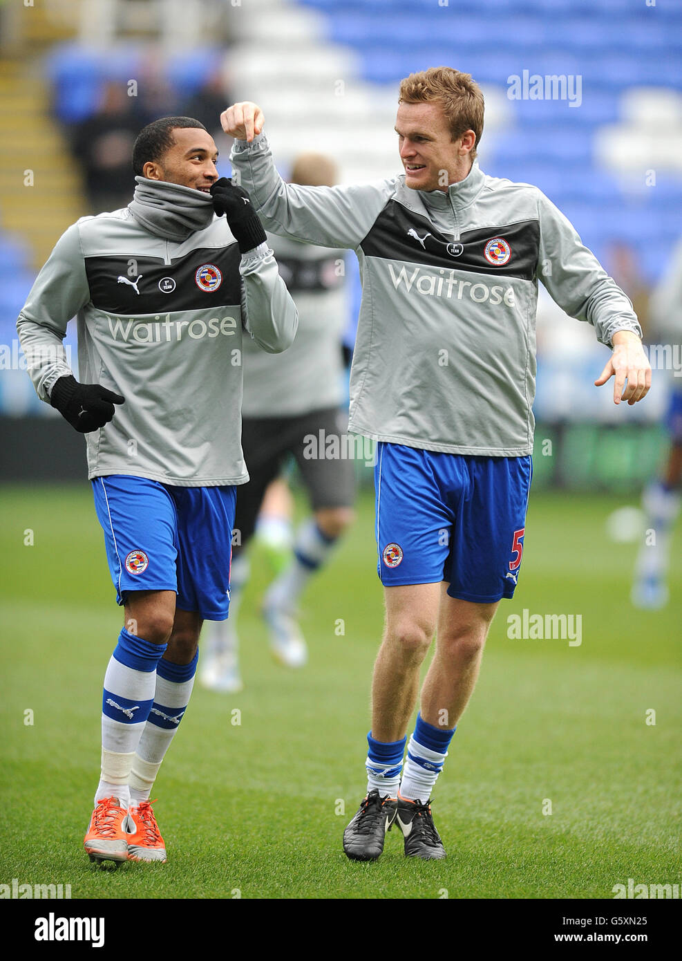 Reading's Adrian Mariappa (left) and Alex Pearce enjoy a joke about the ...