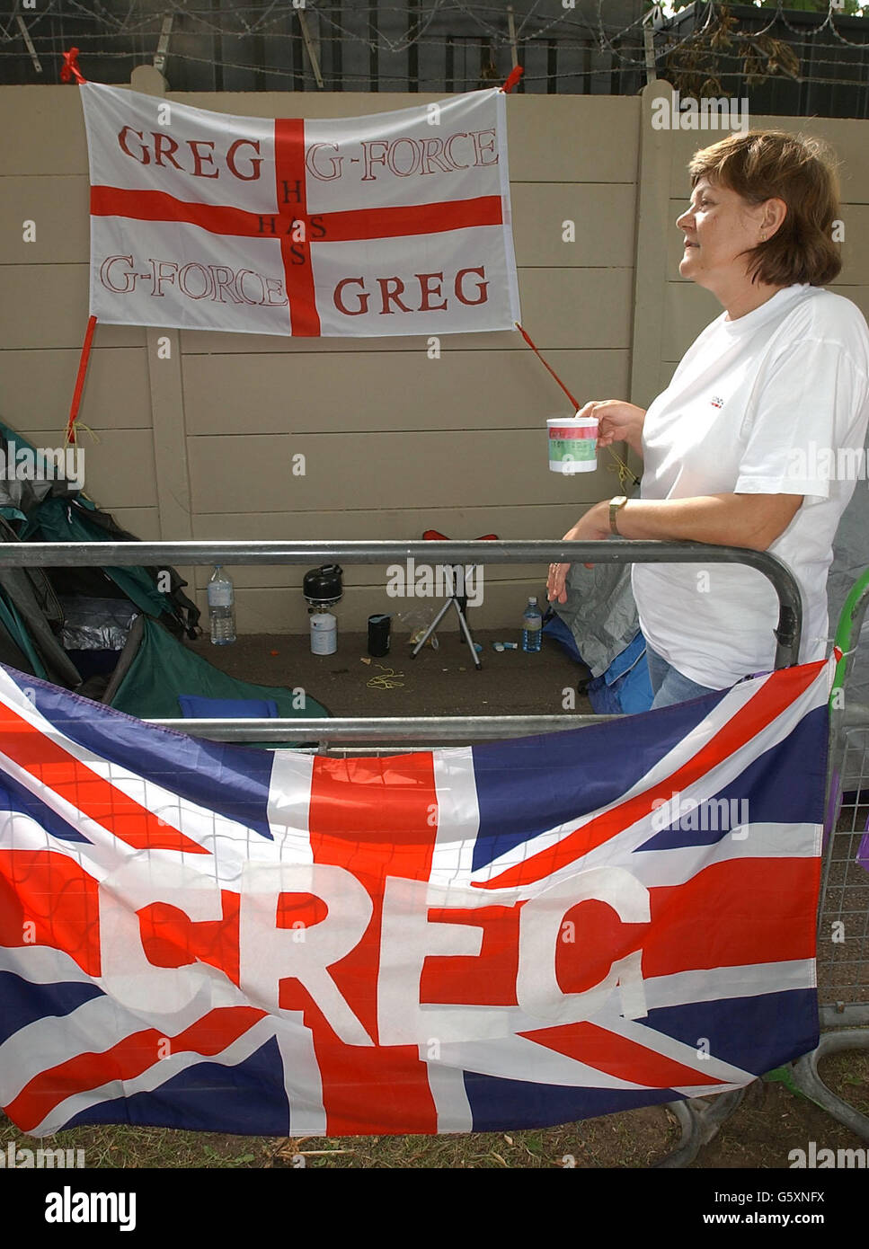Sandy Read from Ely, Cambridgeshire, enjoys a cup of tea outside the ...