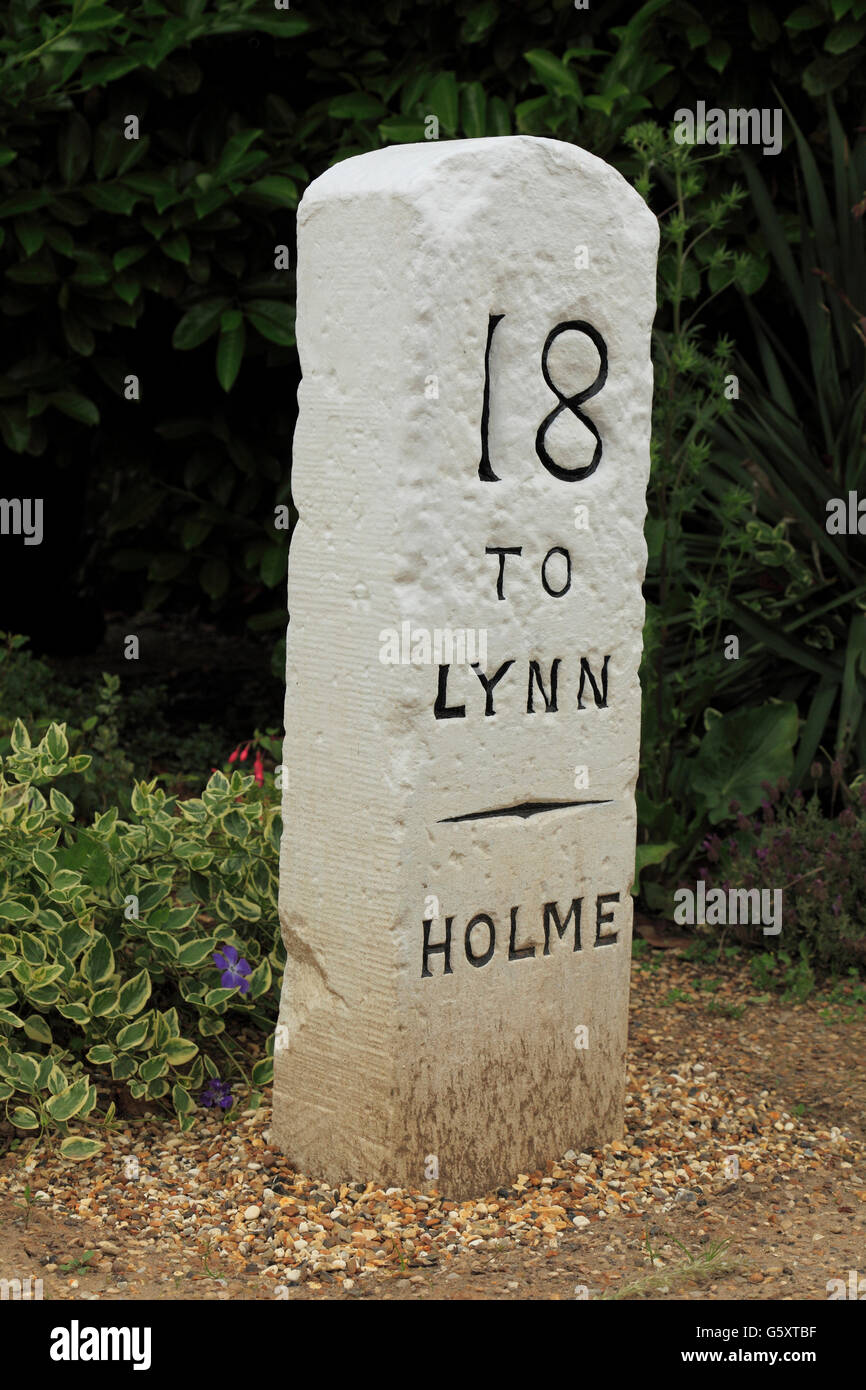 Milestone, Holme to Kings Lynn, Norfolk, old English Turnpike road ...