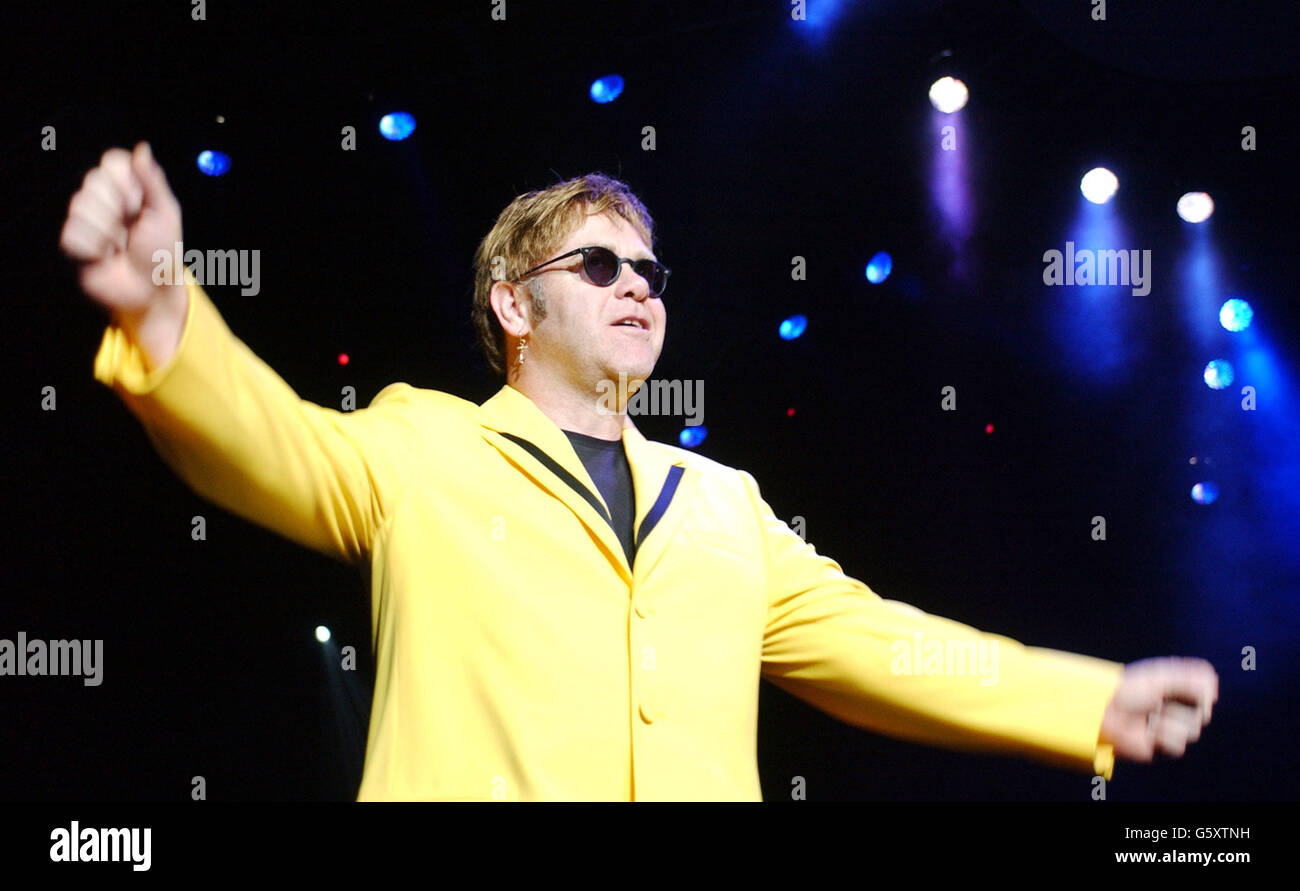 Singer elton john performing at the nec in birmingham hi-res stock ...