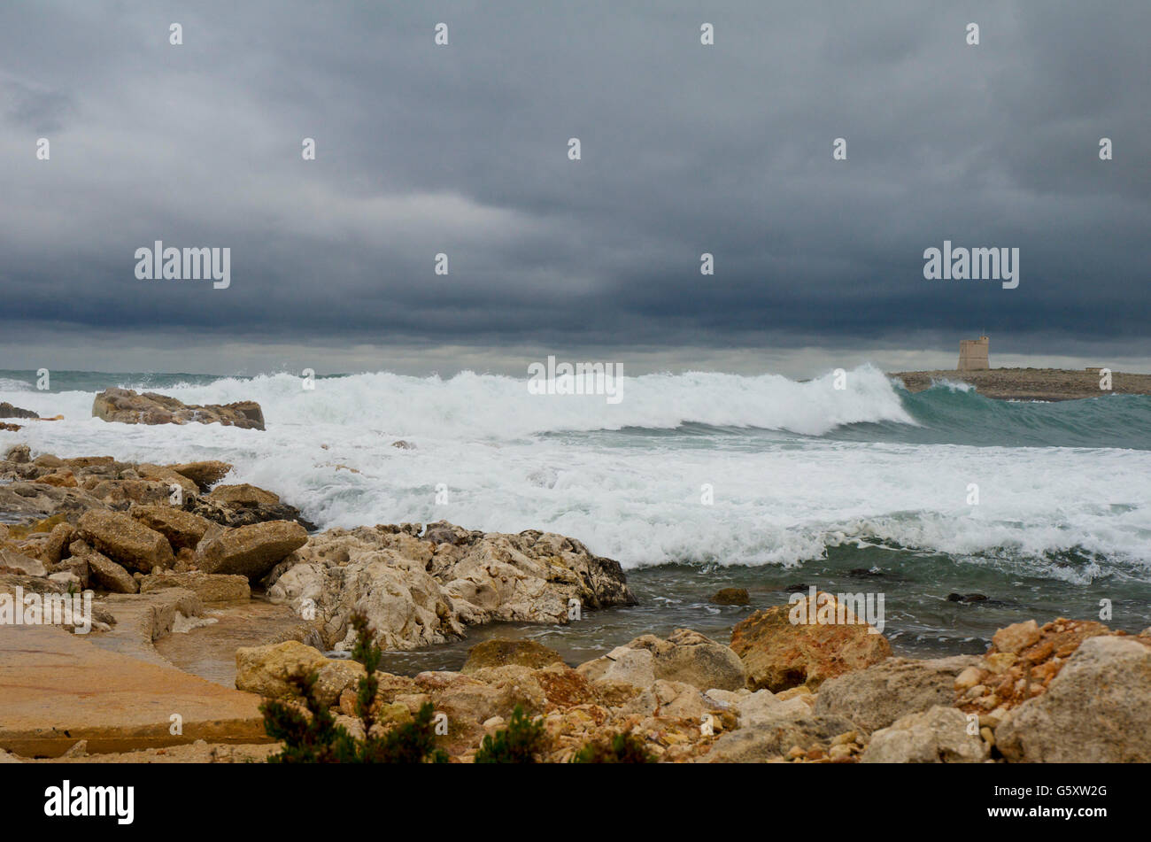Storm, Maltese shoreline Stock Photo - Alamy