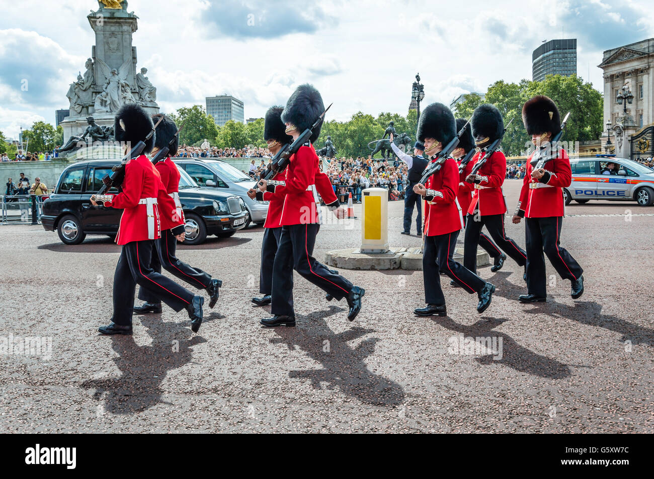 London, UK - August 19, 2015: Royal Guards parade during traditional ...