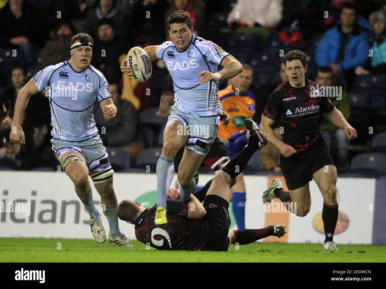 Cardiff's Richard Smith and Edinburgh's Richie Rees during the Rabo ...