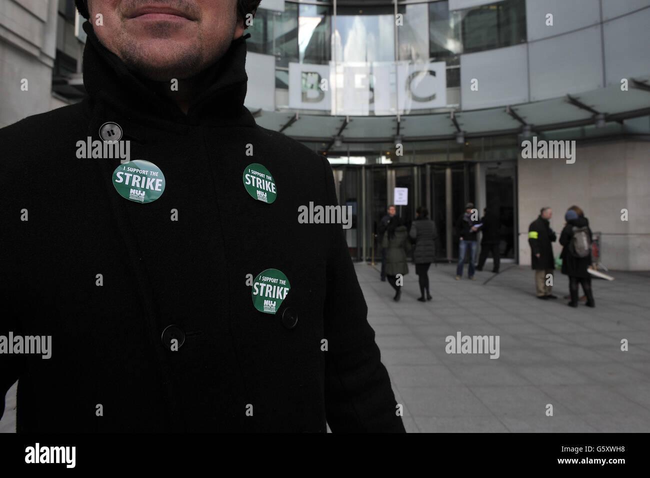 BBC journalists picket outside the BBC New Broadcasting House, Portland ...