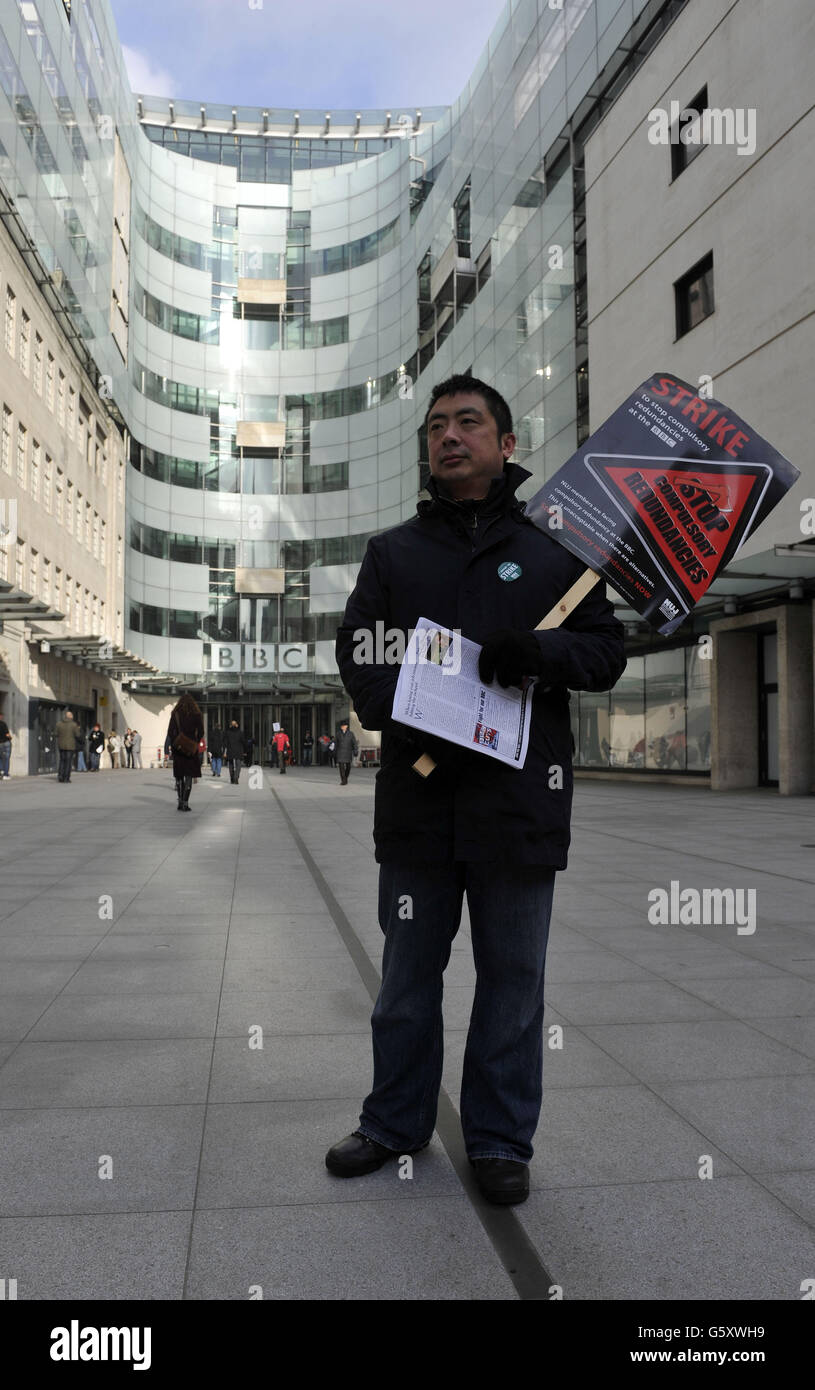 BBC journalists picket outside the BBC New Broadcasting House, Portland ...