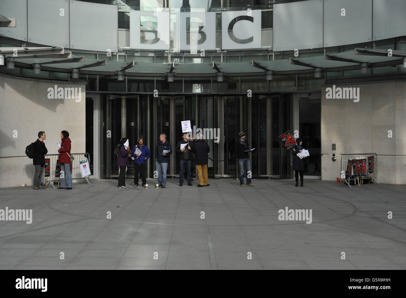 BBC journalists picket outside the BBC New Broadcasting House, Portland ...