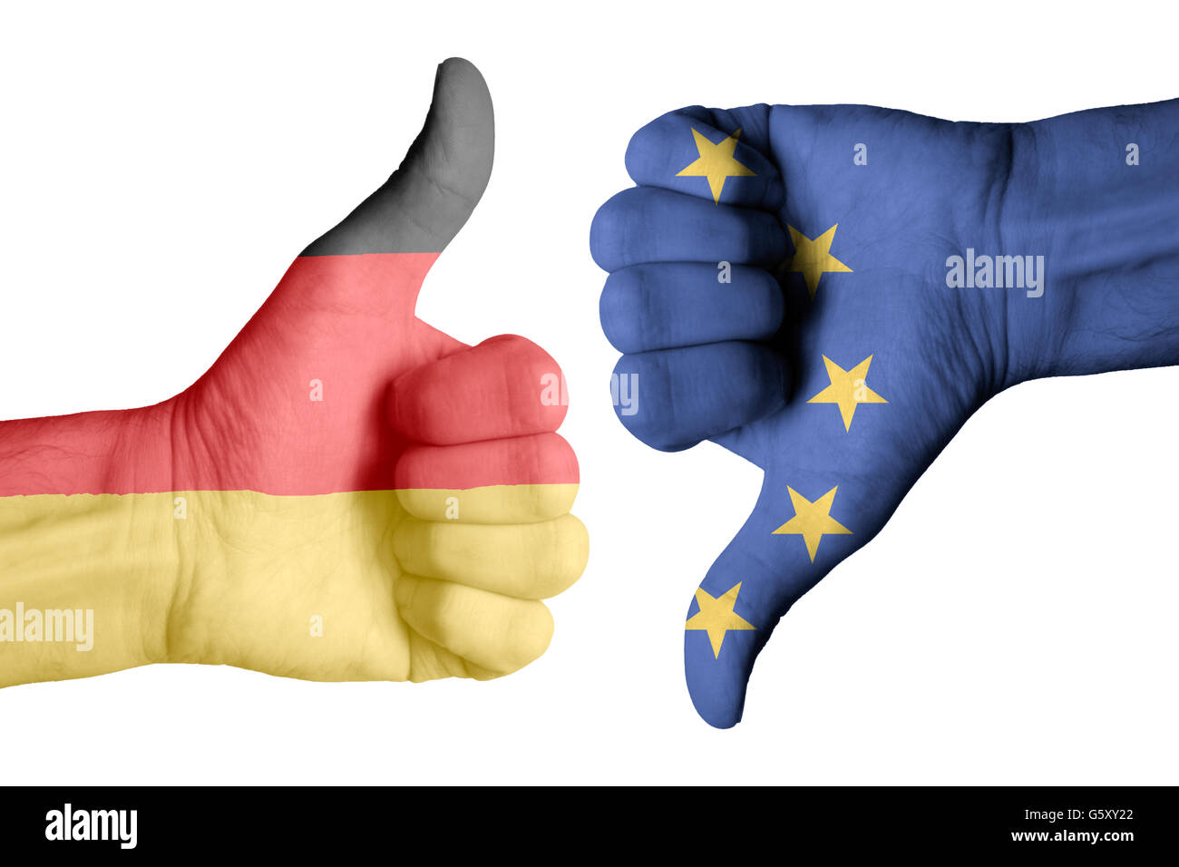 German flag and European flag on human male hands Stock Photo - Alamy
