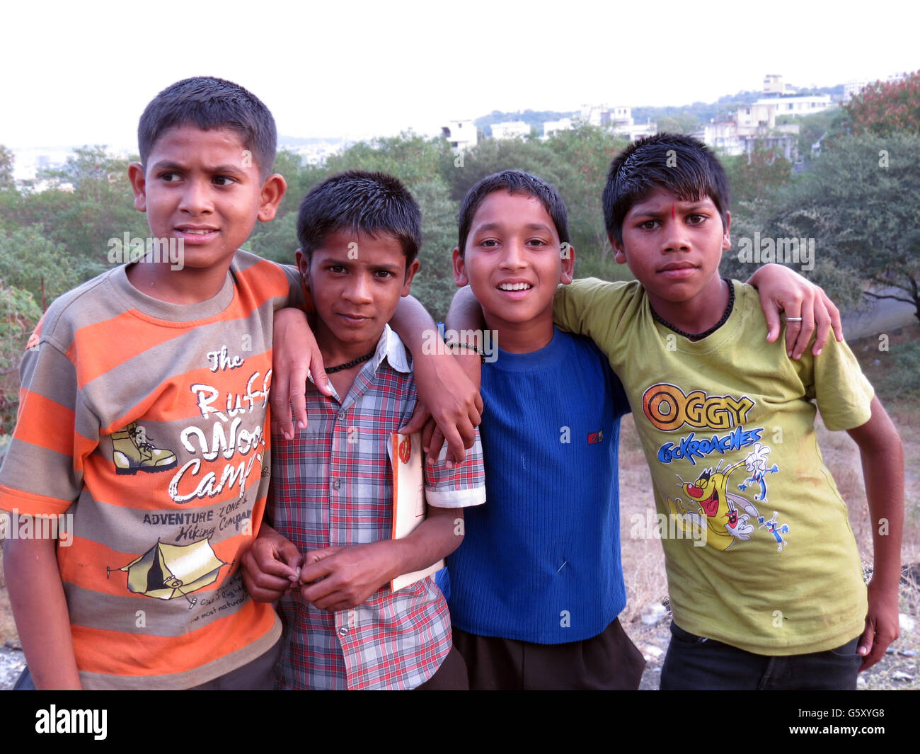 A friends group of young Indian boys from rural parts of India Stock ...