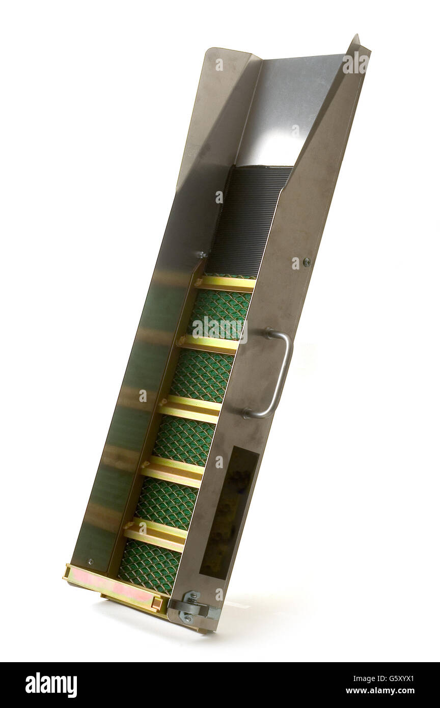 Sluice box to search for gold in river lined with carpet to trap the ...