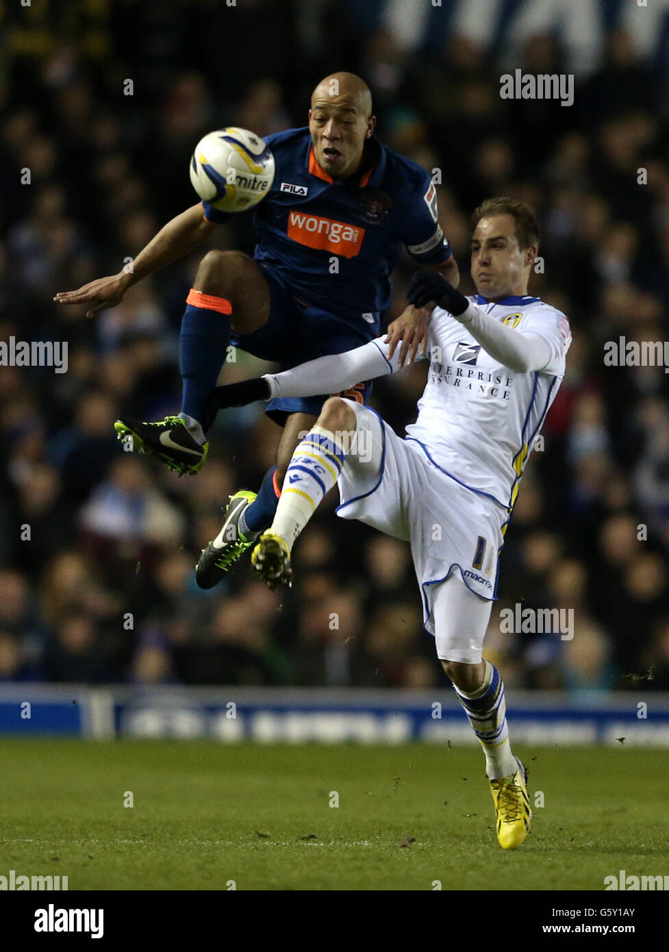 Leeds uniteds luke varney and blackpools alex baptiste left hi-res ...