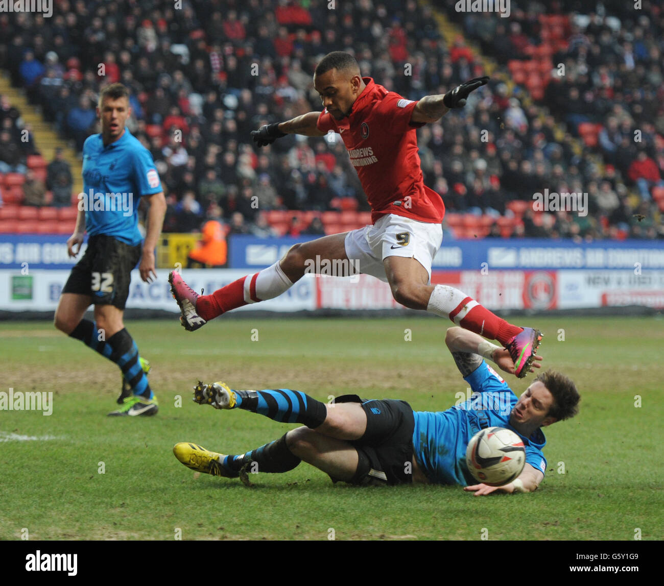 Charlton Athletic's Danny Haynes and Nottingham Forest's Greg Halford ...