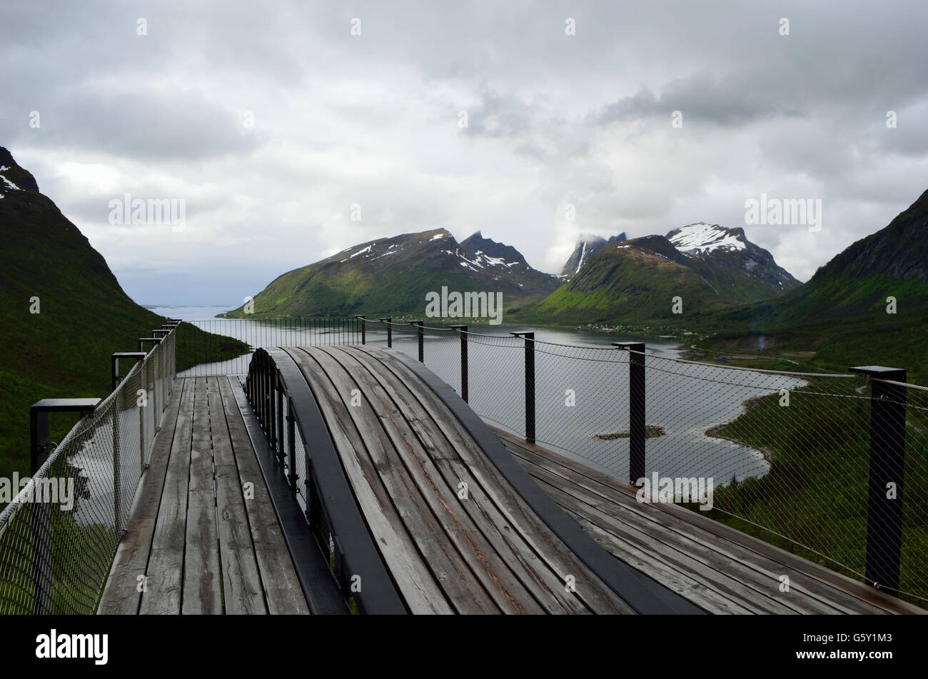 free hanging lookout bridge with mighty mountain and fjord background ...