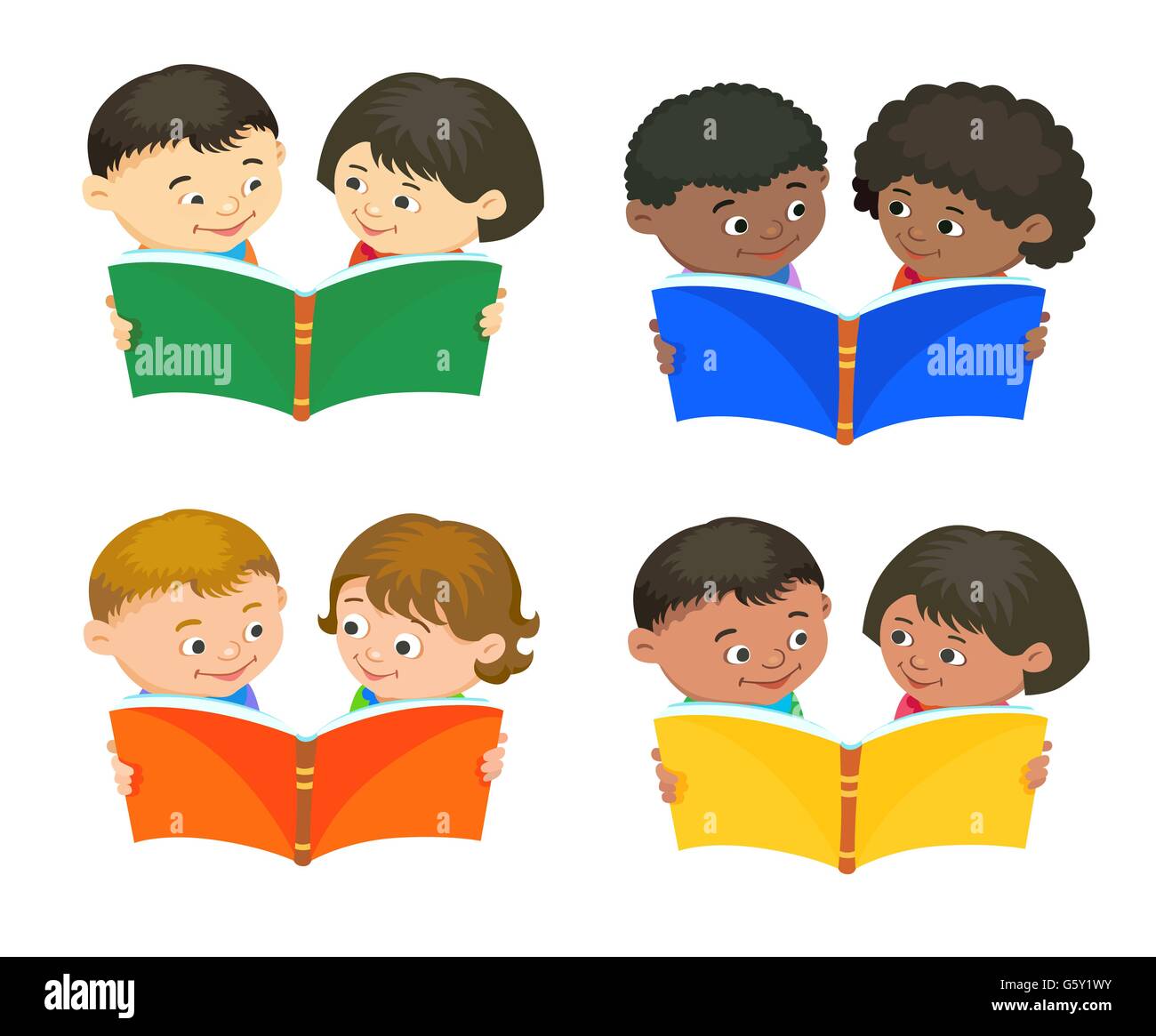 Cartoon kids reading book vector Stock Vector Image & Art - Alamy