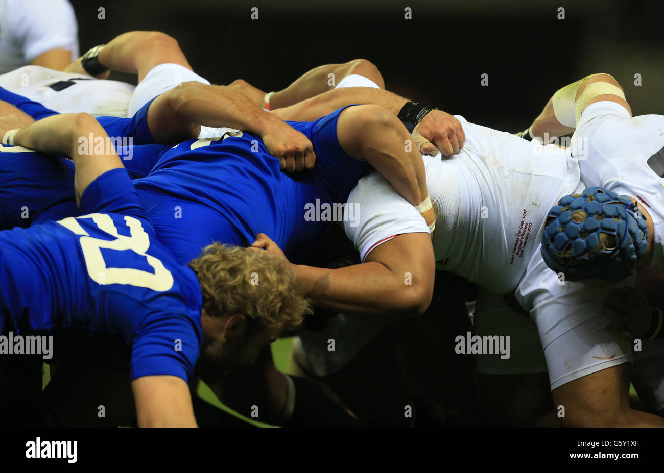 Englands and frances front rows bind in the scrum hi-res stock ...