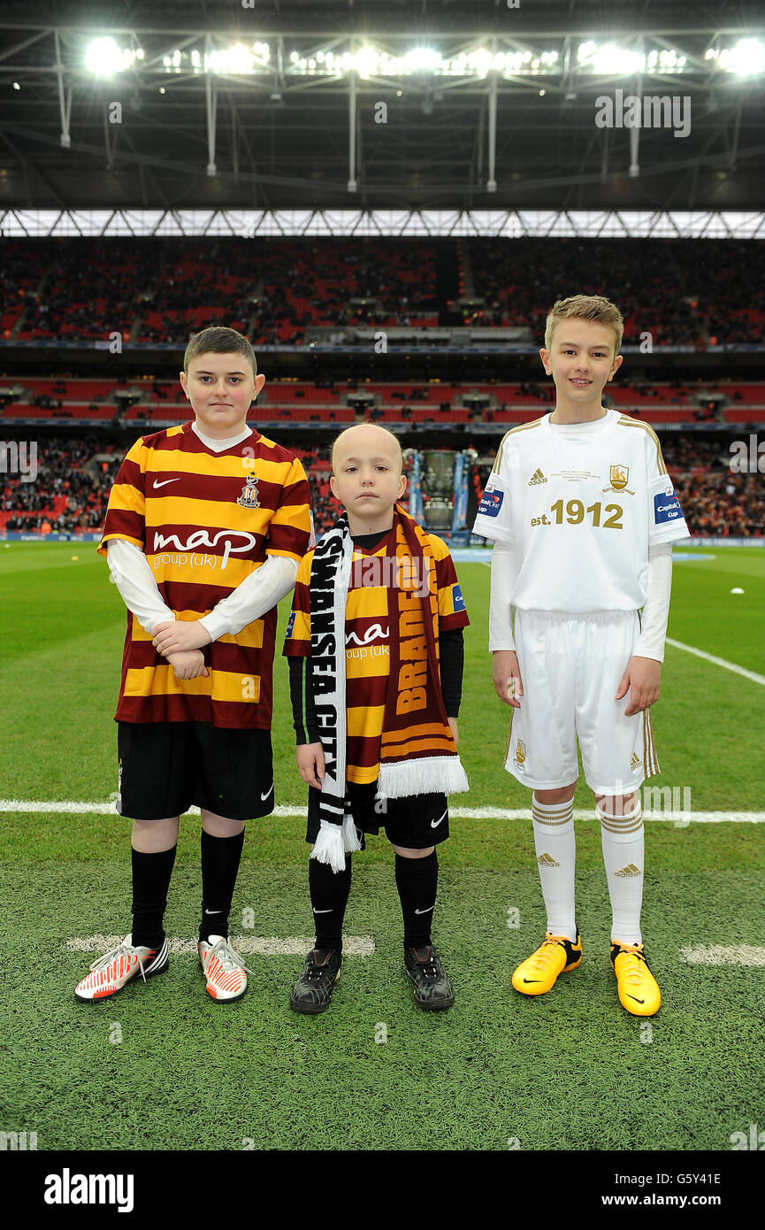 L-R: Bradford City mascots Ryan Siddall and Jake Turton with Swansea ...