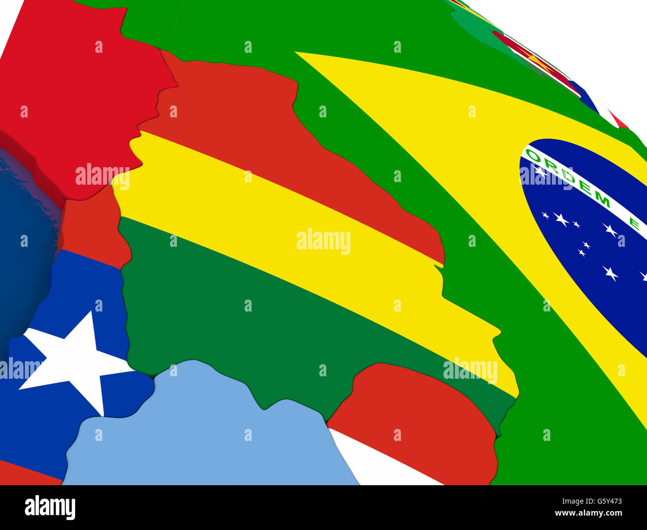 Map of Bolivia with embedded flags on 3D political map. Accurate ...