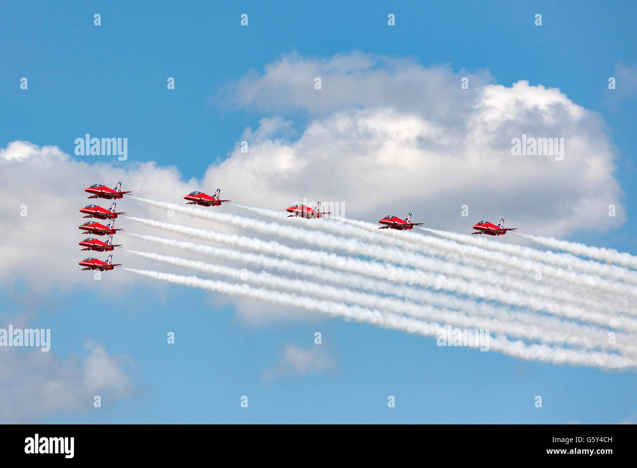 Royal Air Force (RAF) Red Arrows aerobatic display team performing at ...