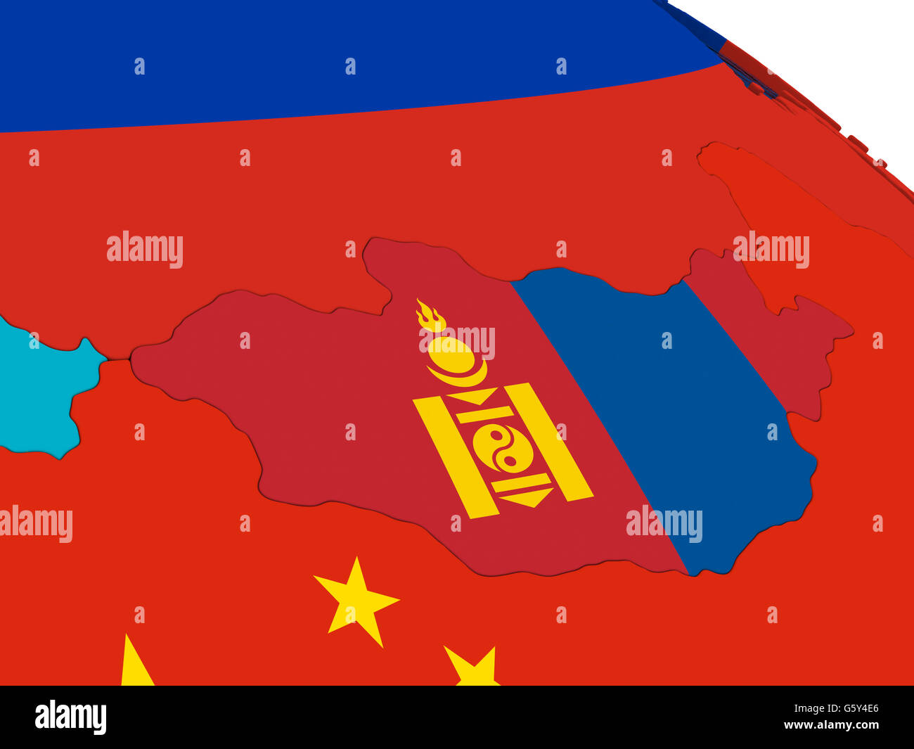 Map of Mongolia with embedded flags on 3D political map. Accurate ...