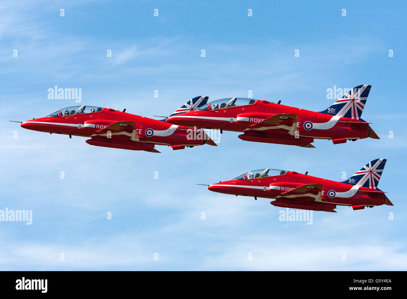 Royal Air Force (RAF) Red Arrows aerobatic display team performing at ...