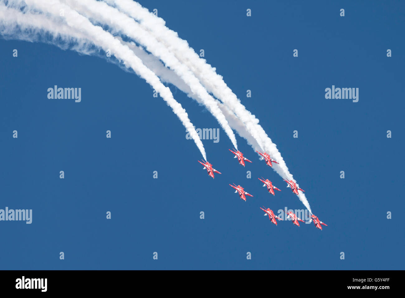 Royal Air Force (RAF) Red Arrows aerobatic display team performing at ...