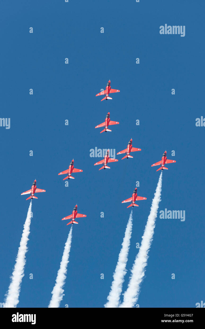 Royal Air Force (RAF) Red Arrows aerobatic display team performing at ...