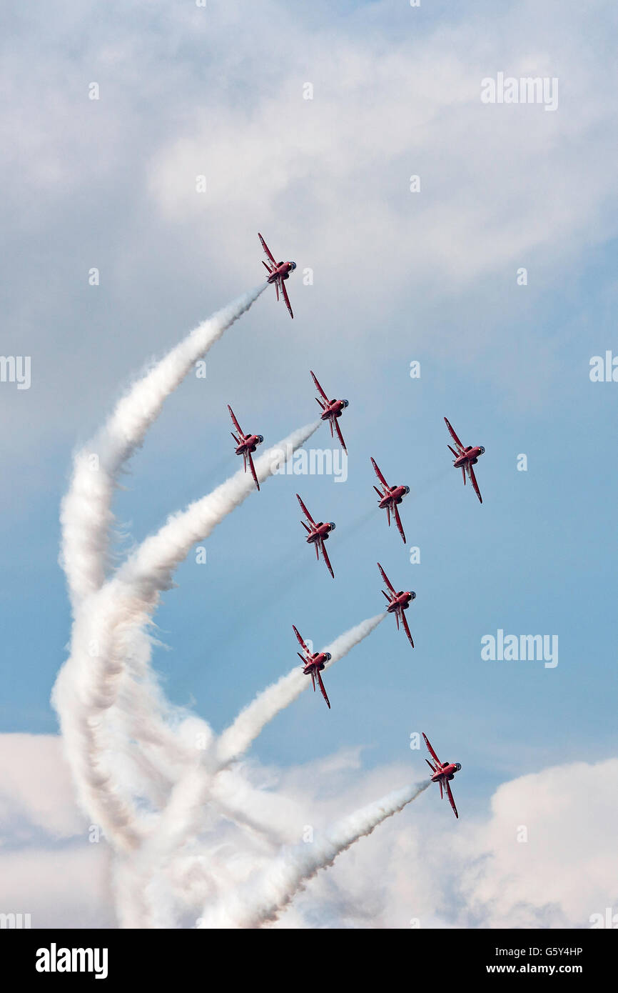 Royal Air Force (RAF) Red Arrows aerobatic display team performing at ...
