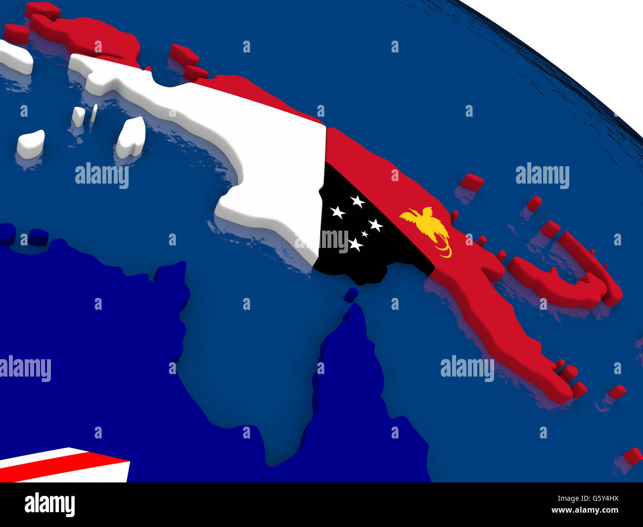 Map of Papua New Guinea with embedded flags on 3D political map ...