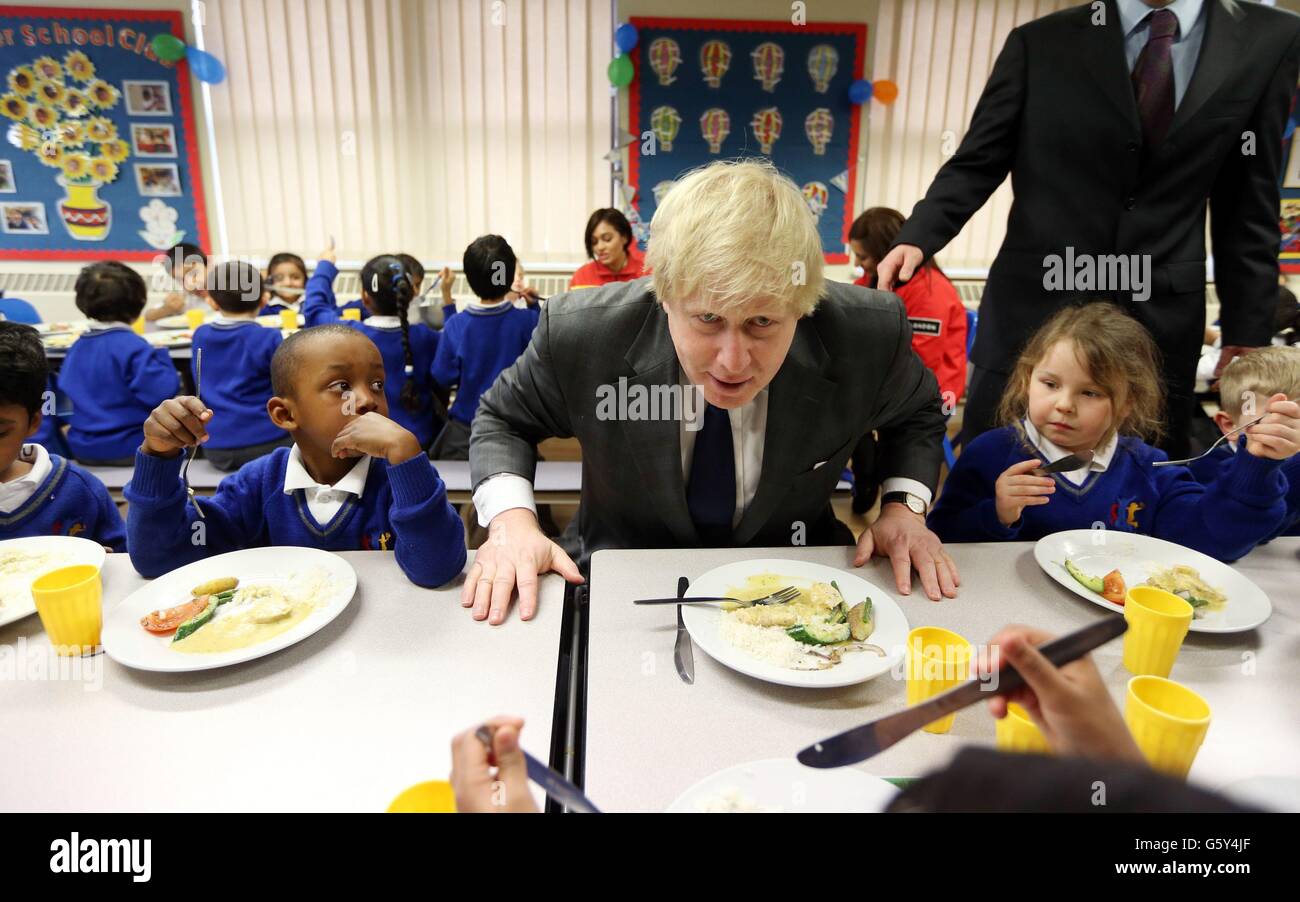 Mayor of London Boris Johnson meets pupils at the Reach Academy in ...