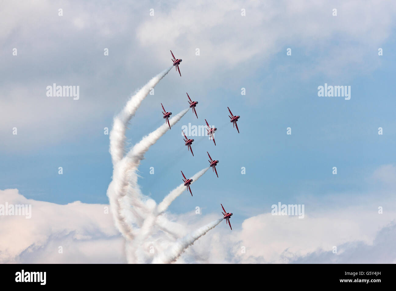Royal Air Force (RAF) Red Arrows aerobatic display team performing at ...