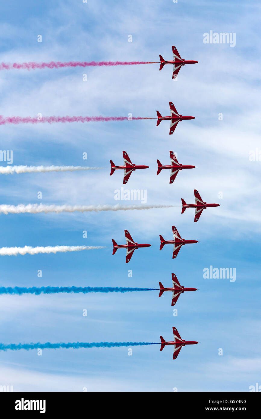 Royal Air Force (RAF) Red Arrows aerobatic display team performing at ...