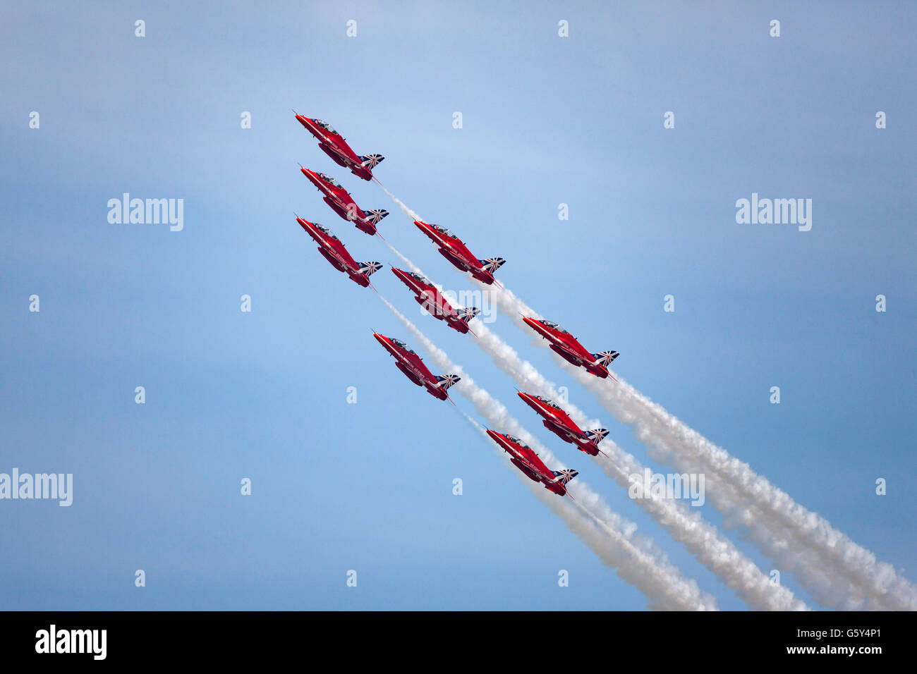 Royal Air Force (RAF) Red Arrows aerobatic display team performing at ...