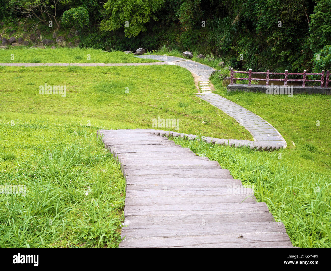 wooden path on grassland in summer,taipei,taiwan Stock Photo - Alamy