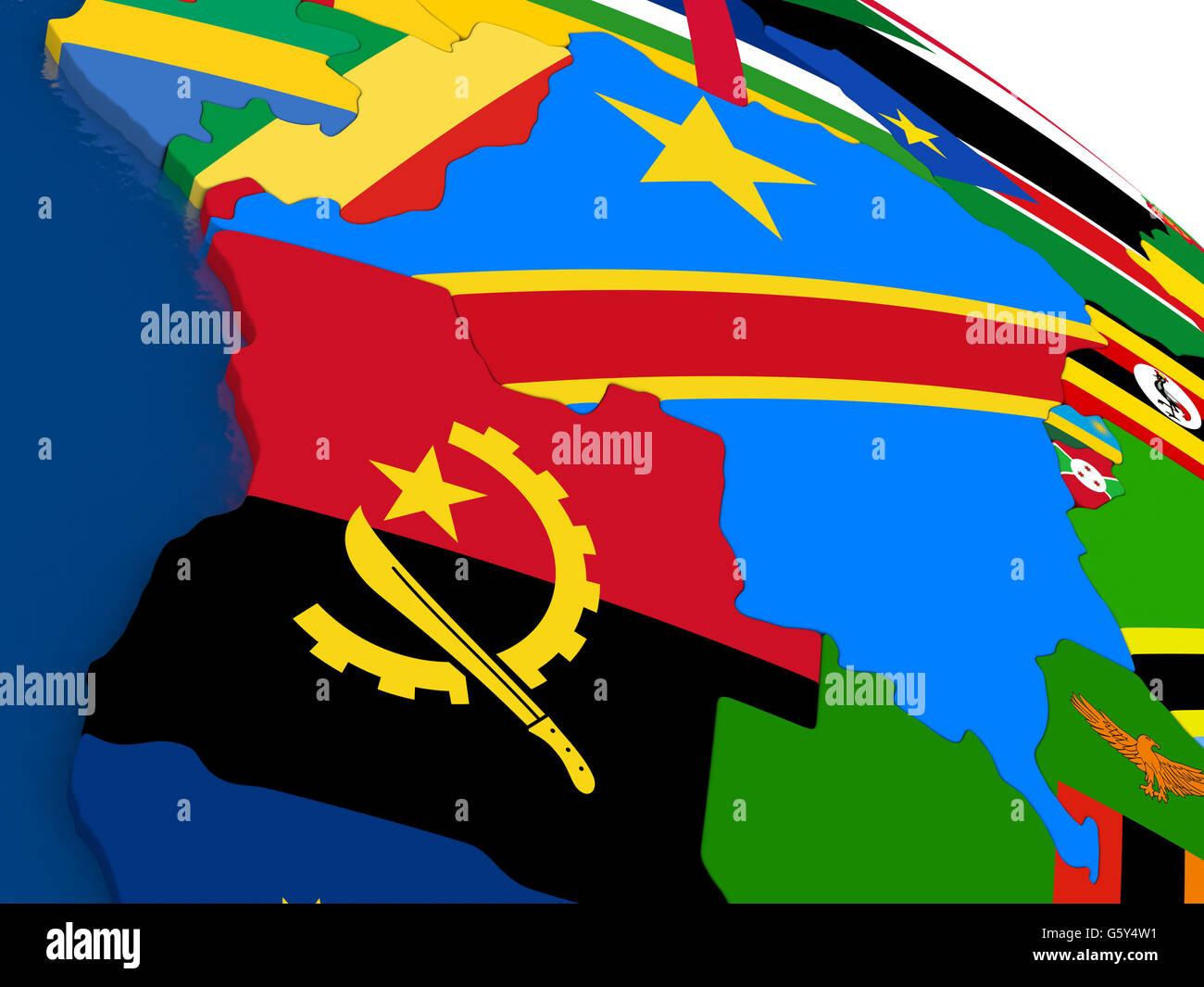 Map of Democratic Republic of Congo with embedded flags on 3D political ...