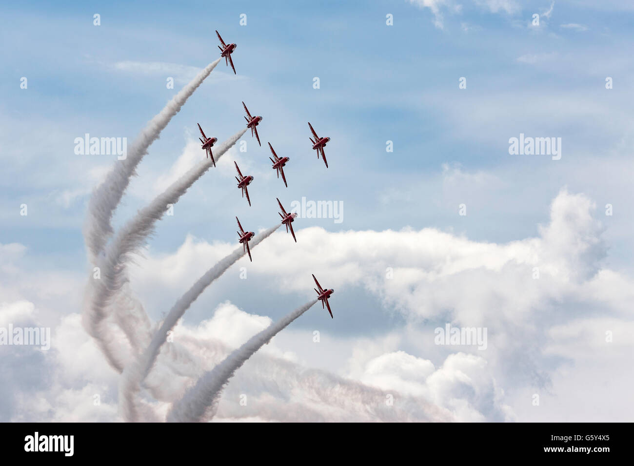 Royal Air Force (RAF) Red Arrows aerobatic display team performing at ...