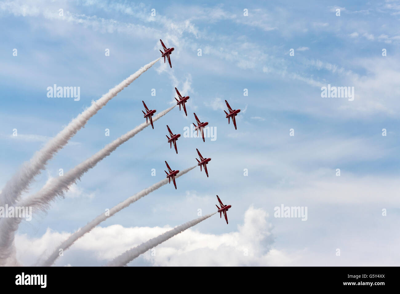 Royal Air Force (RAF) Red Arrows aerobatic display team performing at ...
