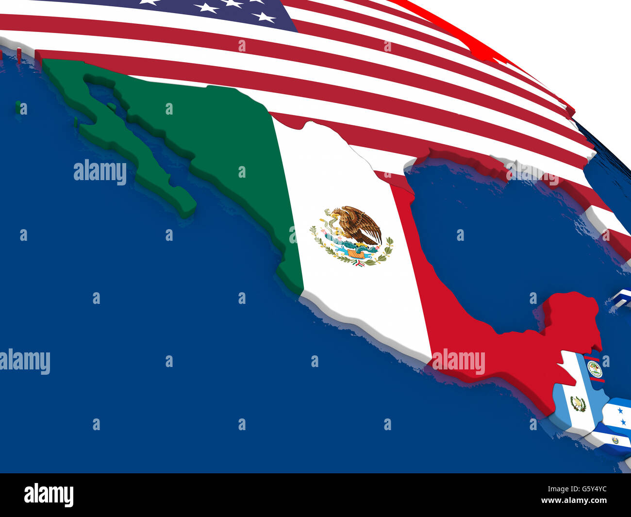 Map of Mexico with embedded flags on 3D political map. Accurate ...
