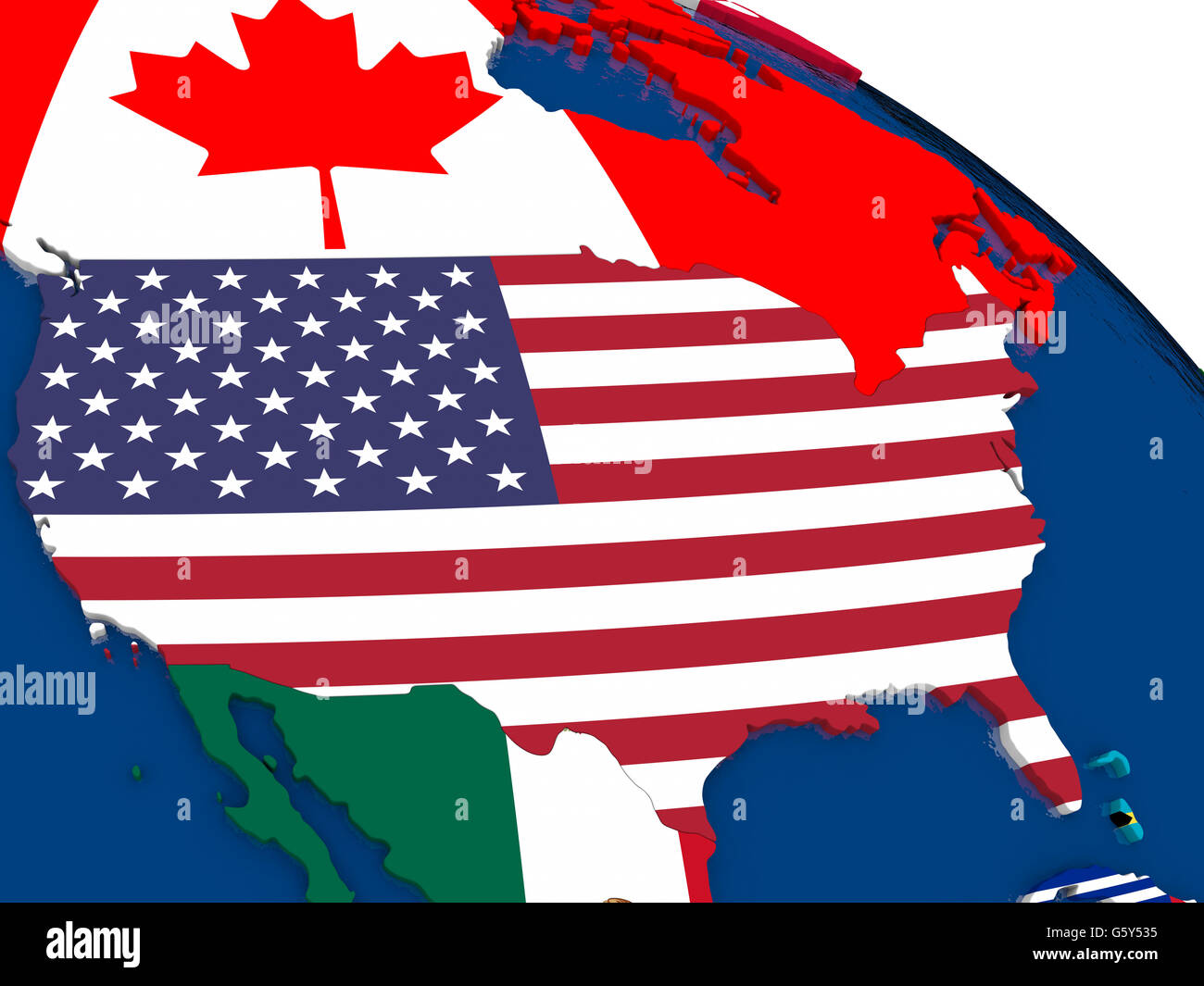 Map of USA with embedded flags on 3D political map. Accurate official ...