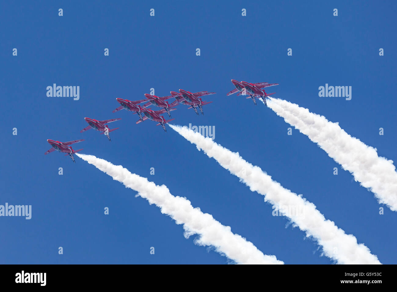 Royal Air Force (RAF) Red Arrows aerobatic display team performing at ...