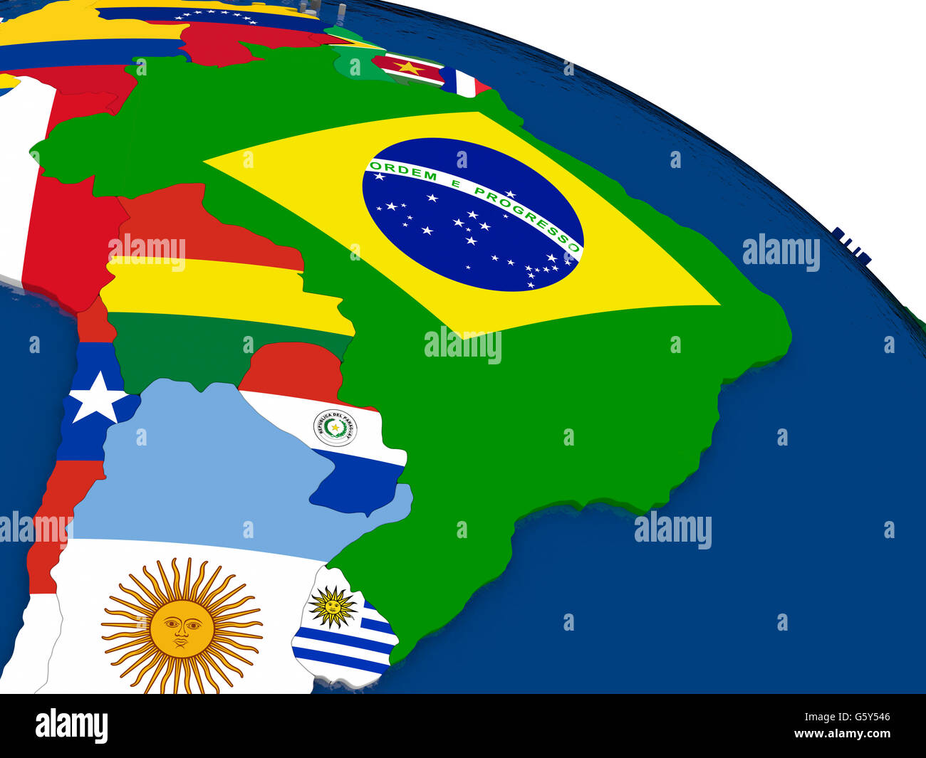 Map of Brazil with embedded flags on 3D political map. Accurate ...