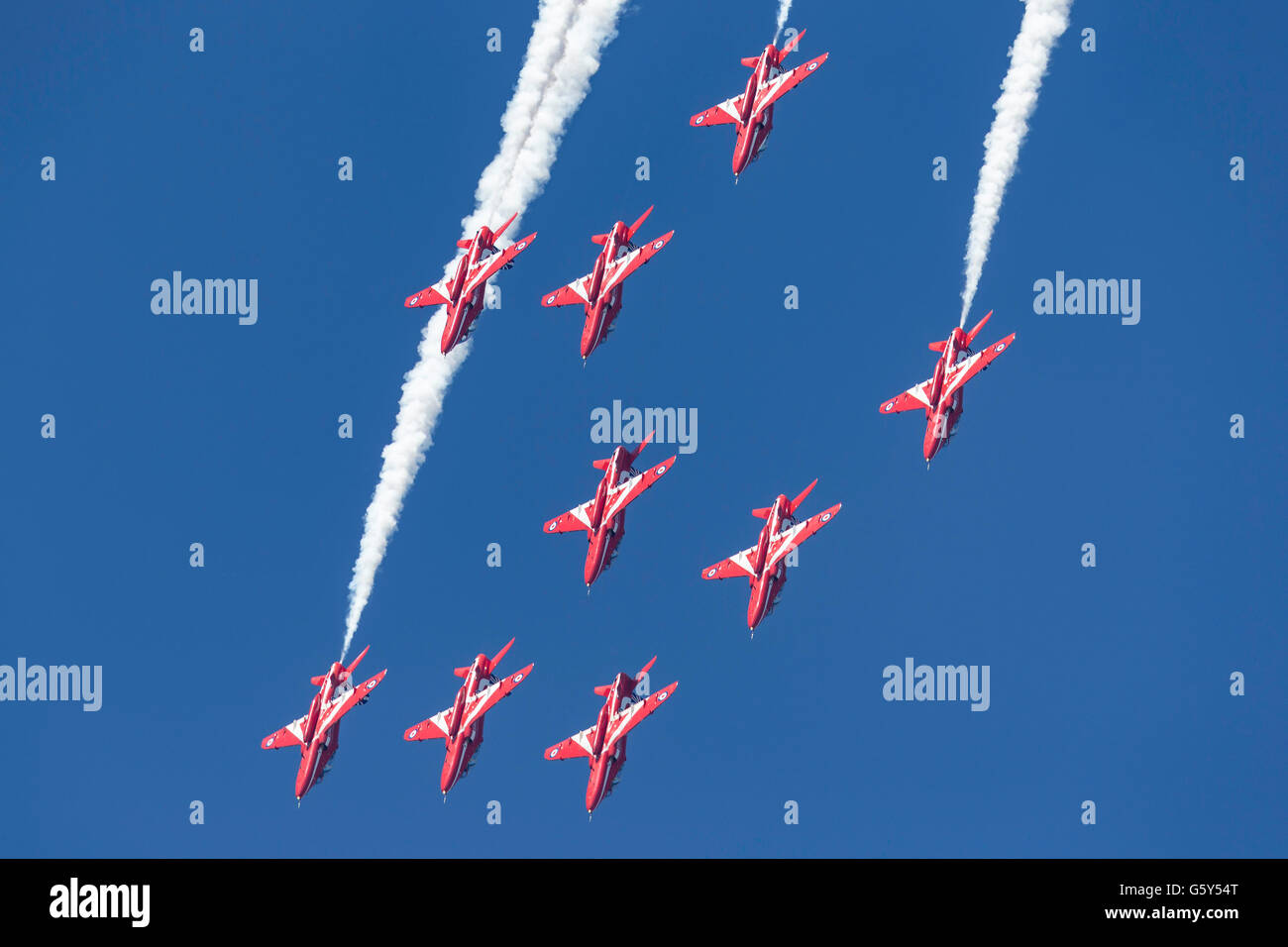 Royal Air Force (RAF) Red Arrows aerobatic display team performing at ...