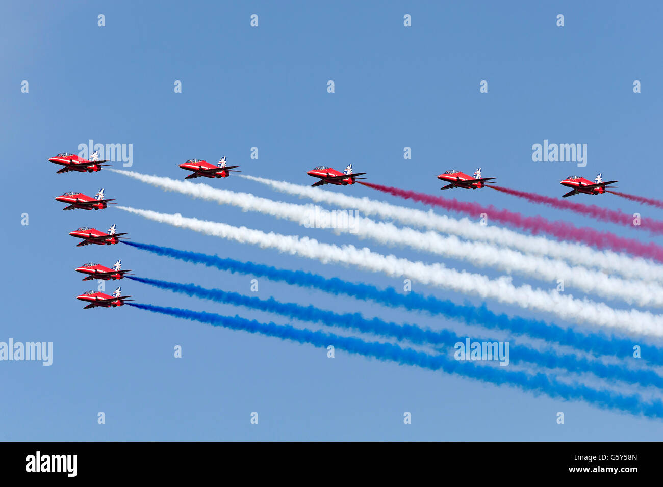 Royal Air Force (RAF) Red Arrows aerobatic display team performing at ...