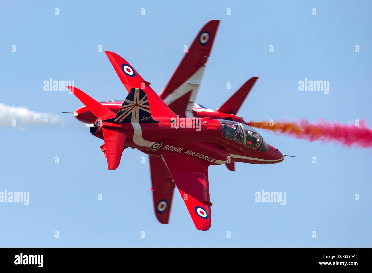 Royal Air Force (RAF) Red Arrows aerobatic display team performing at ...