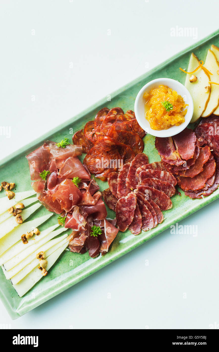 spanish serrano ham chorizo sausage and cheese tapas traditional snack ...