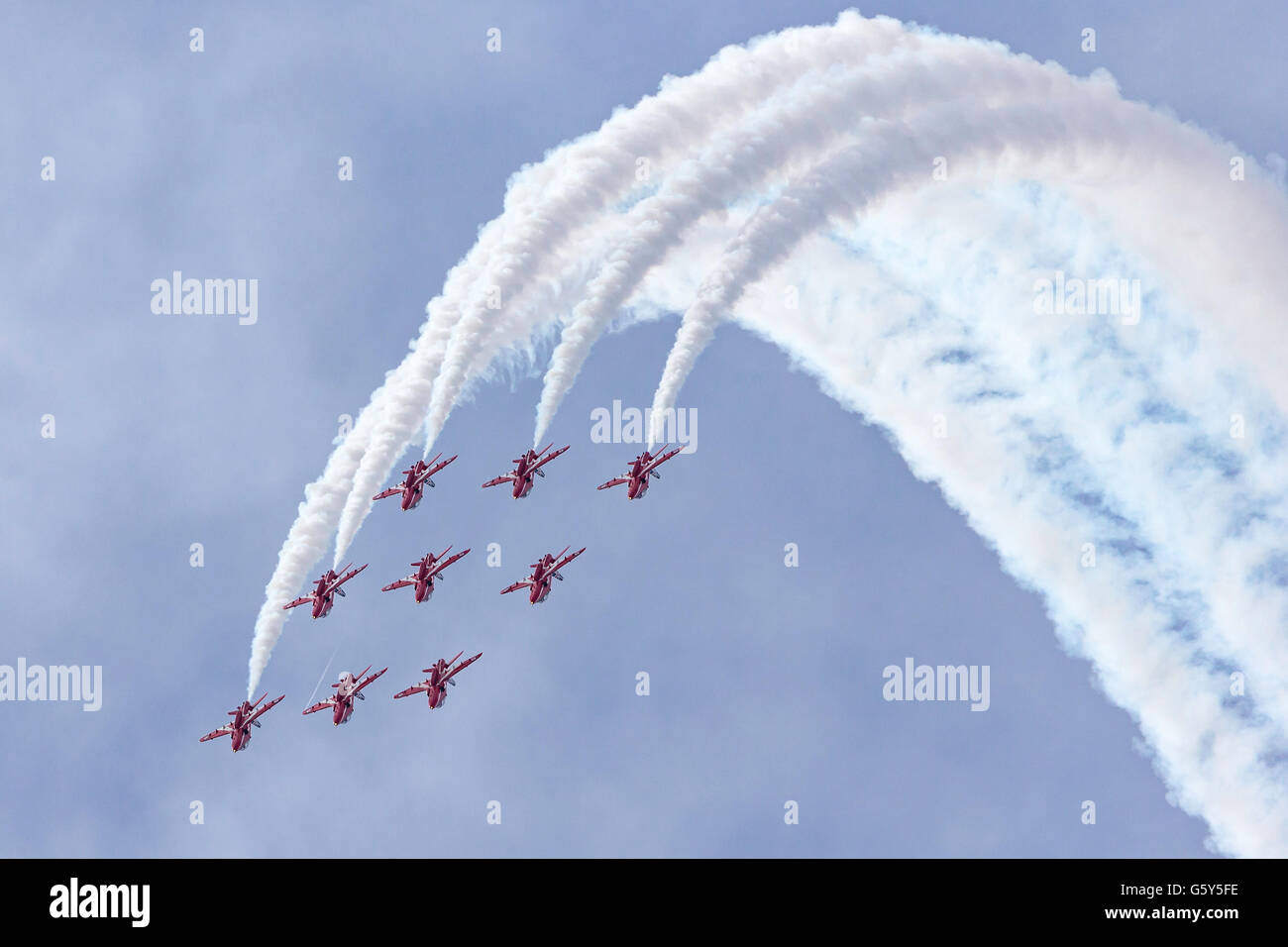 Royal Air Force (RAF) Red Arrows aerobatic display team performing at ...