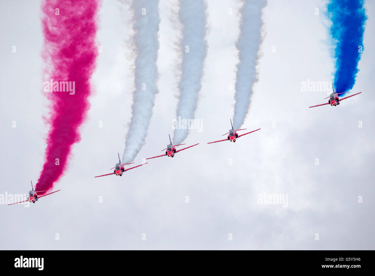 Royal Air Force (RAF) Red Arrows aerobatic display team performing at ...